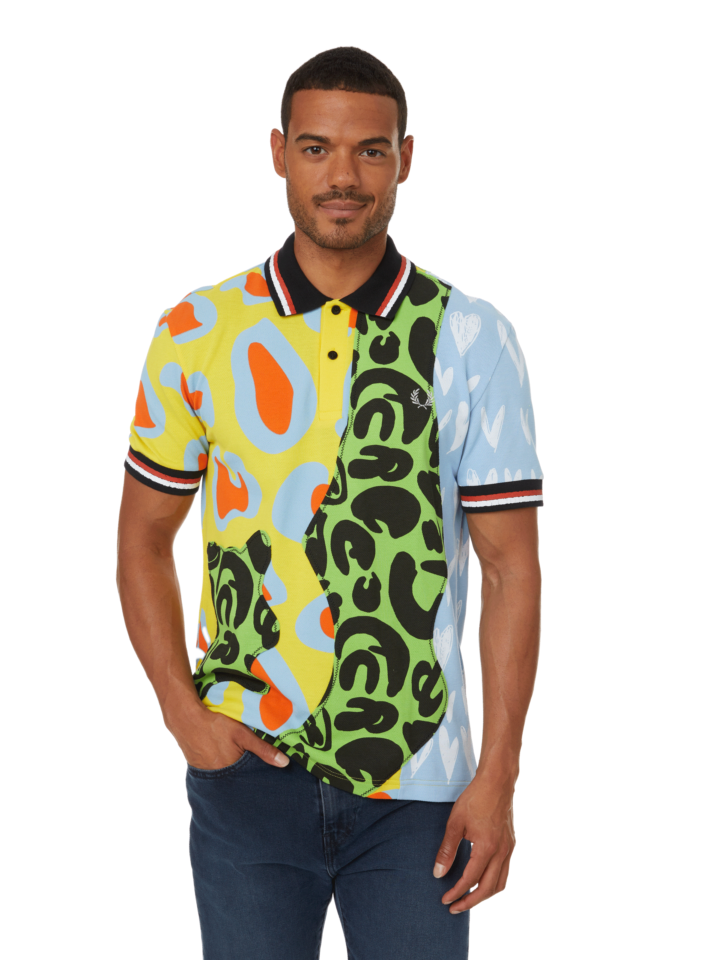 FRED PERRY X CHARLES JEFFREY LOVERBOY ANIMAL PATCHWORK COTTON POLO ...