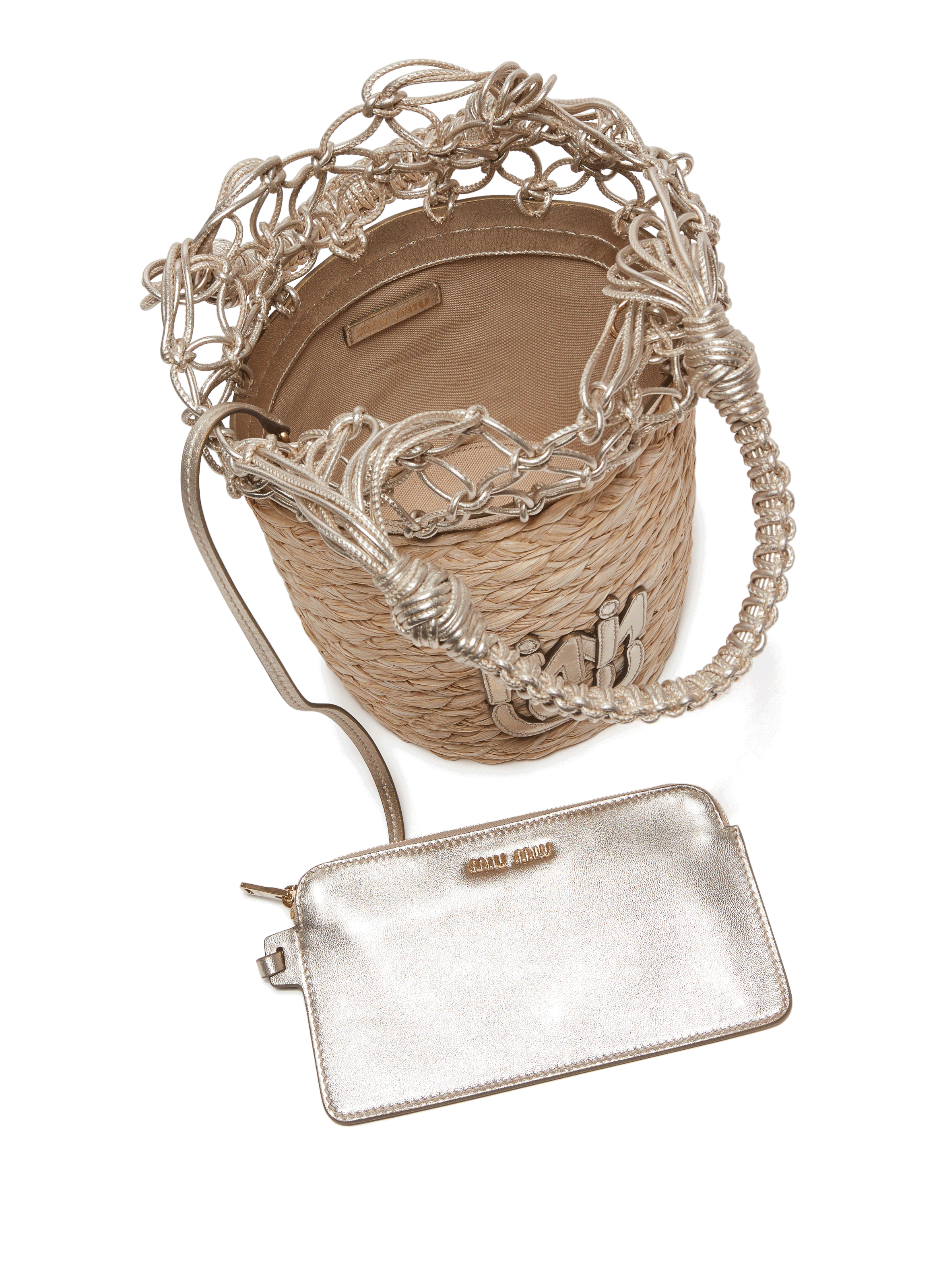 SAC SEAU EN RAPHIA ET CUIR - MIU MIU pour FEMME | Printemps.com