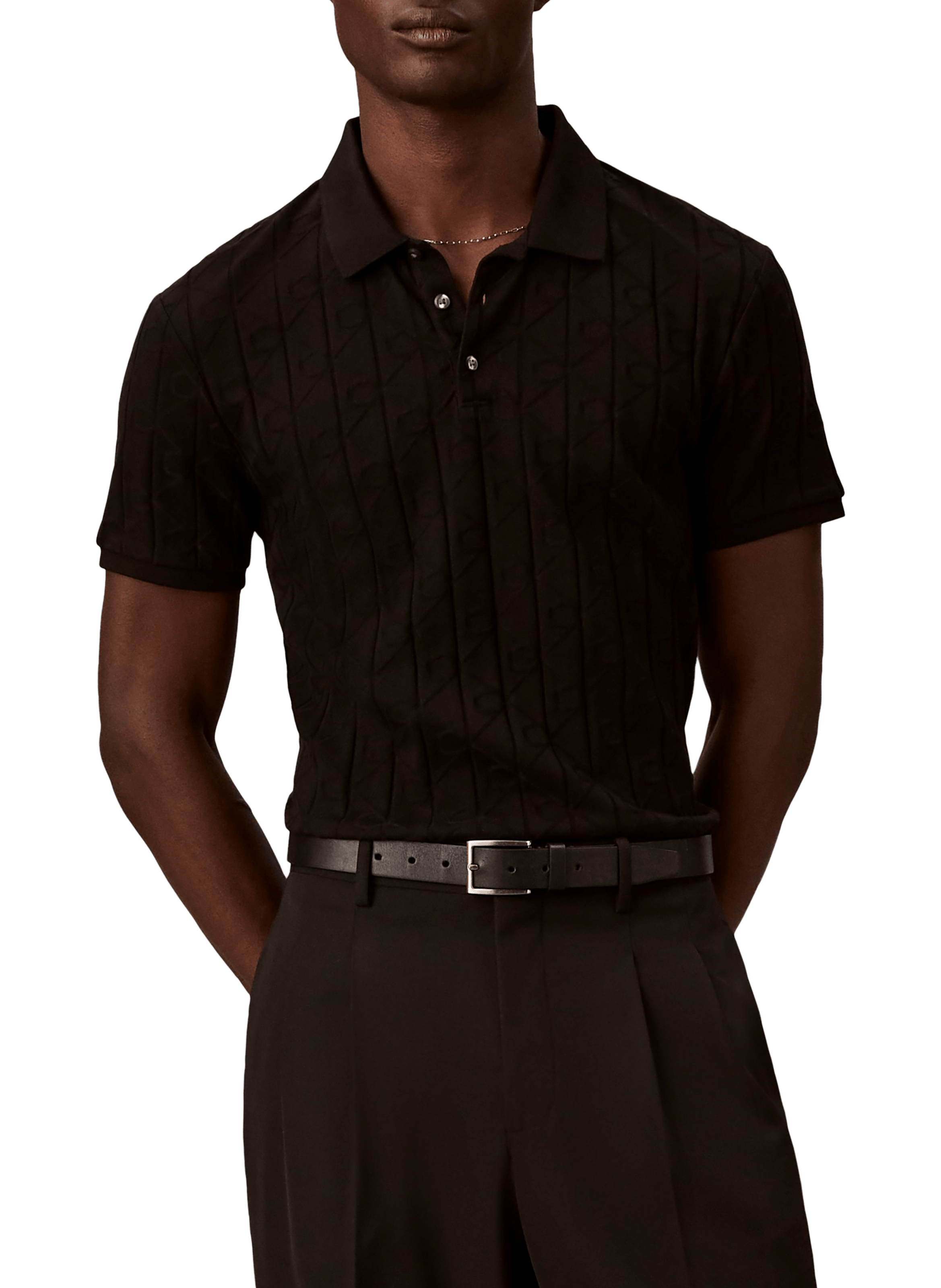 Poloshirt mit klassischem schnitt aus strukturierter strickware Schwarz ...