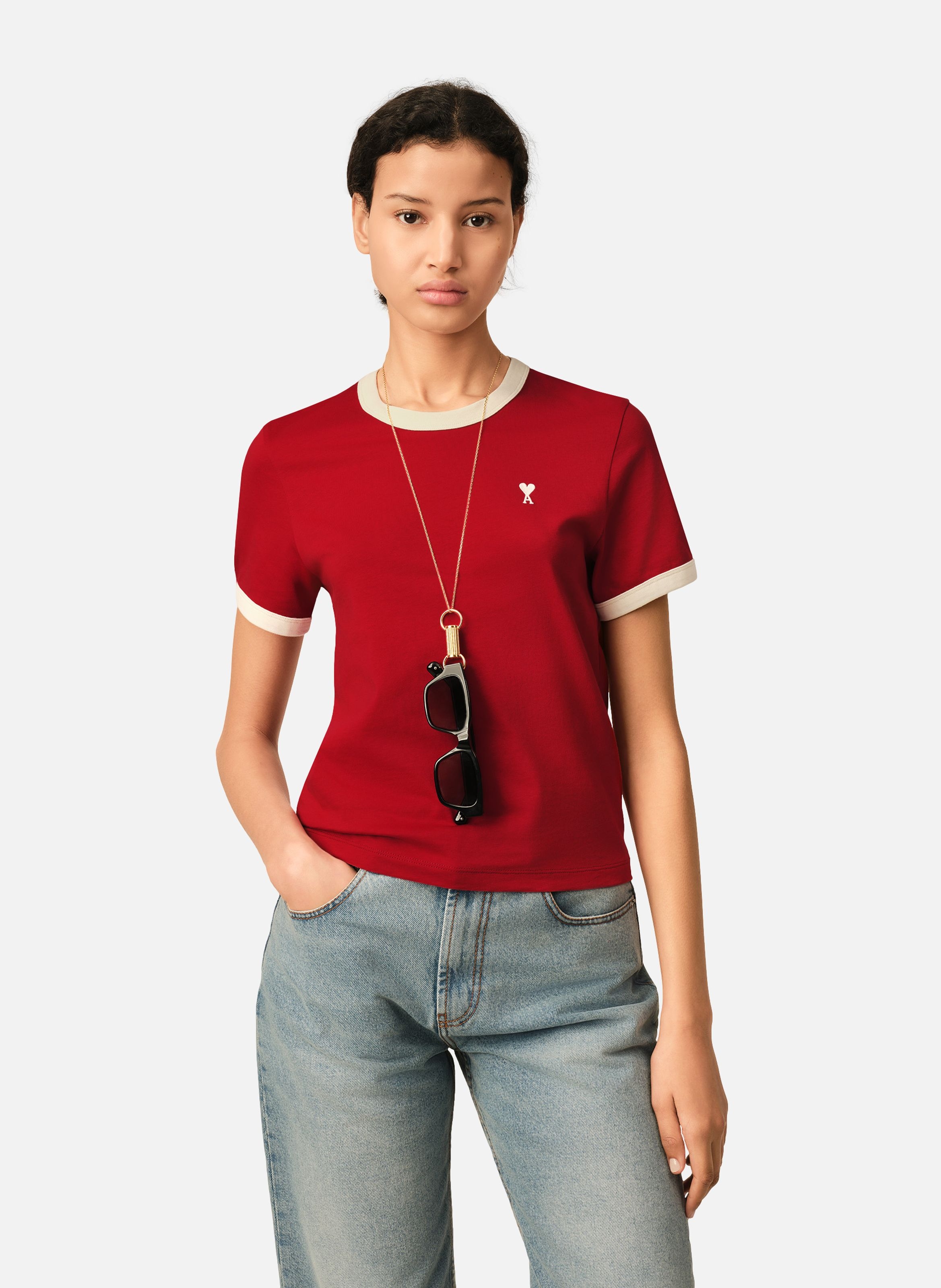 T-Shirt contrasté en coton ami de coeur Rouge Ami paris - Femme ...
