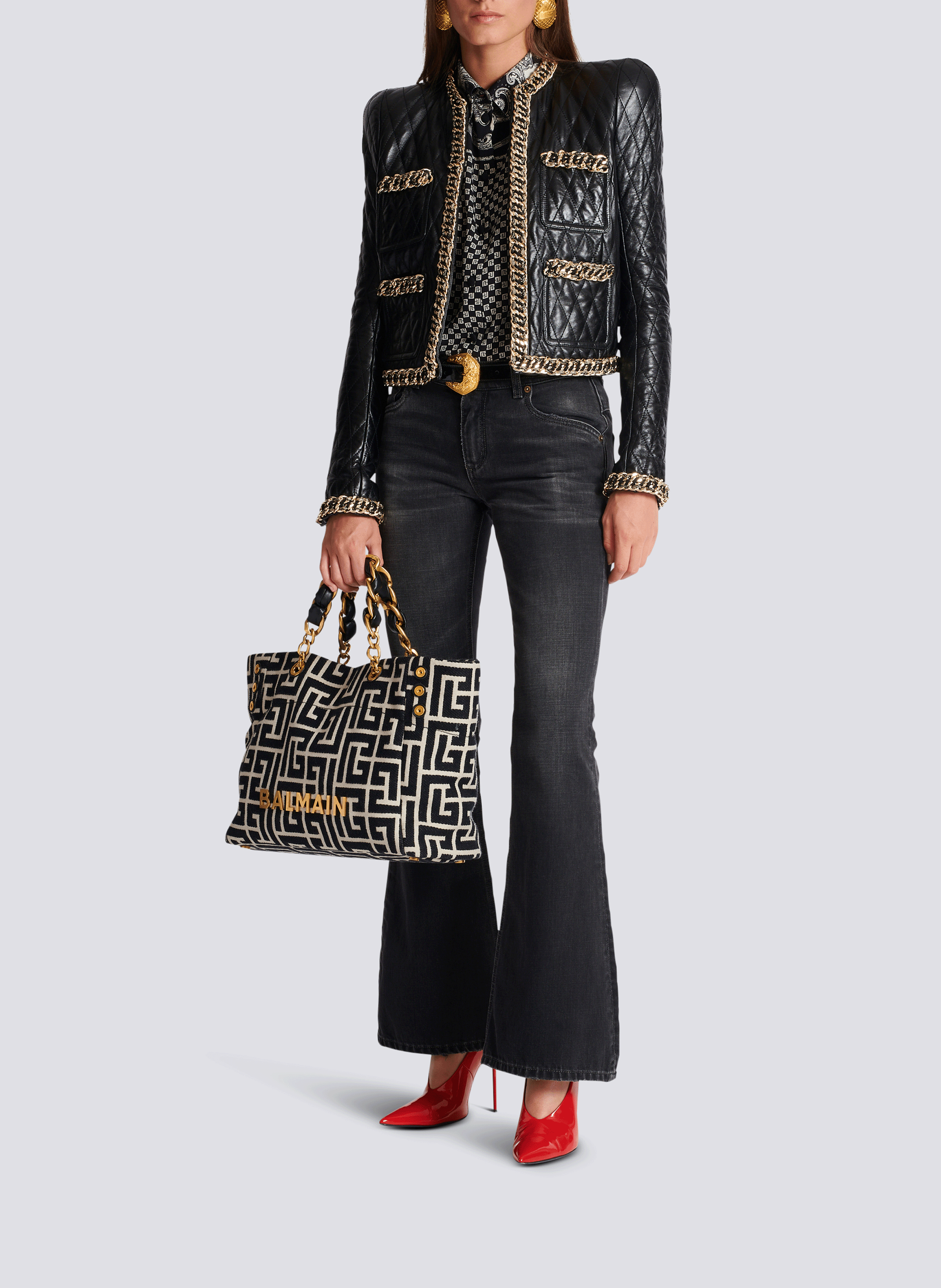 SAC CABAS 1945 SOFT EN JACQUARD MONOGRAMME - BALMAIN pour FEMME ...