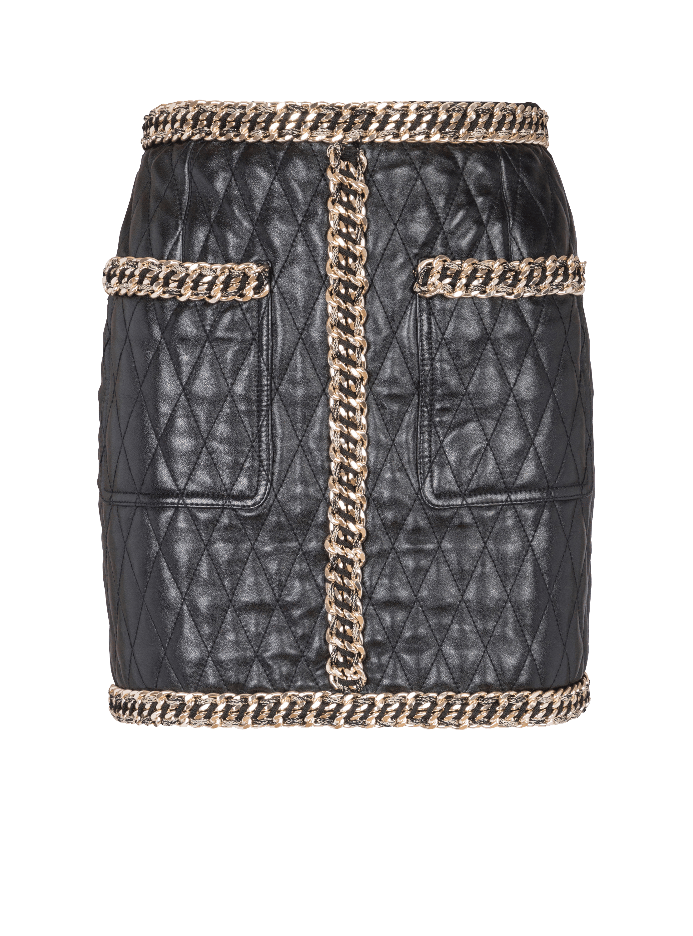 JUPE EN CUIR MATELASSé ET CHAîNES - BALMAIN pour FEMME | Printemps.com