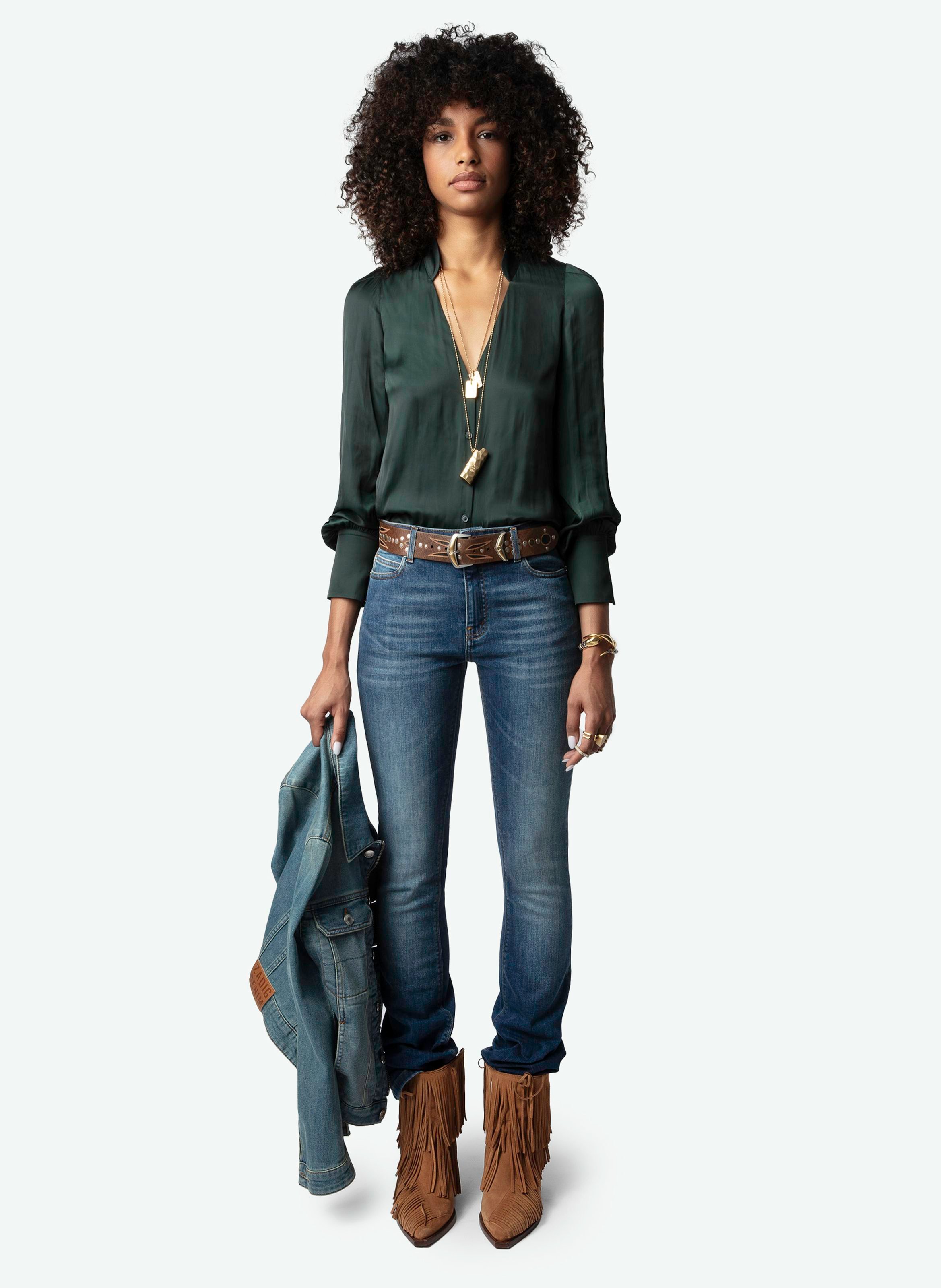 Chemise Col V Droite En Satin Tinous - Zadig&voltaire Femme | Printemps.com