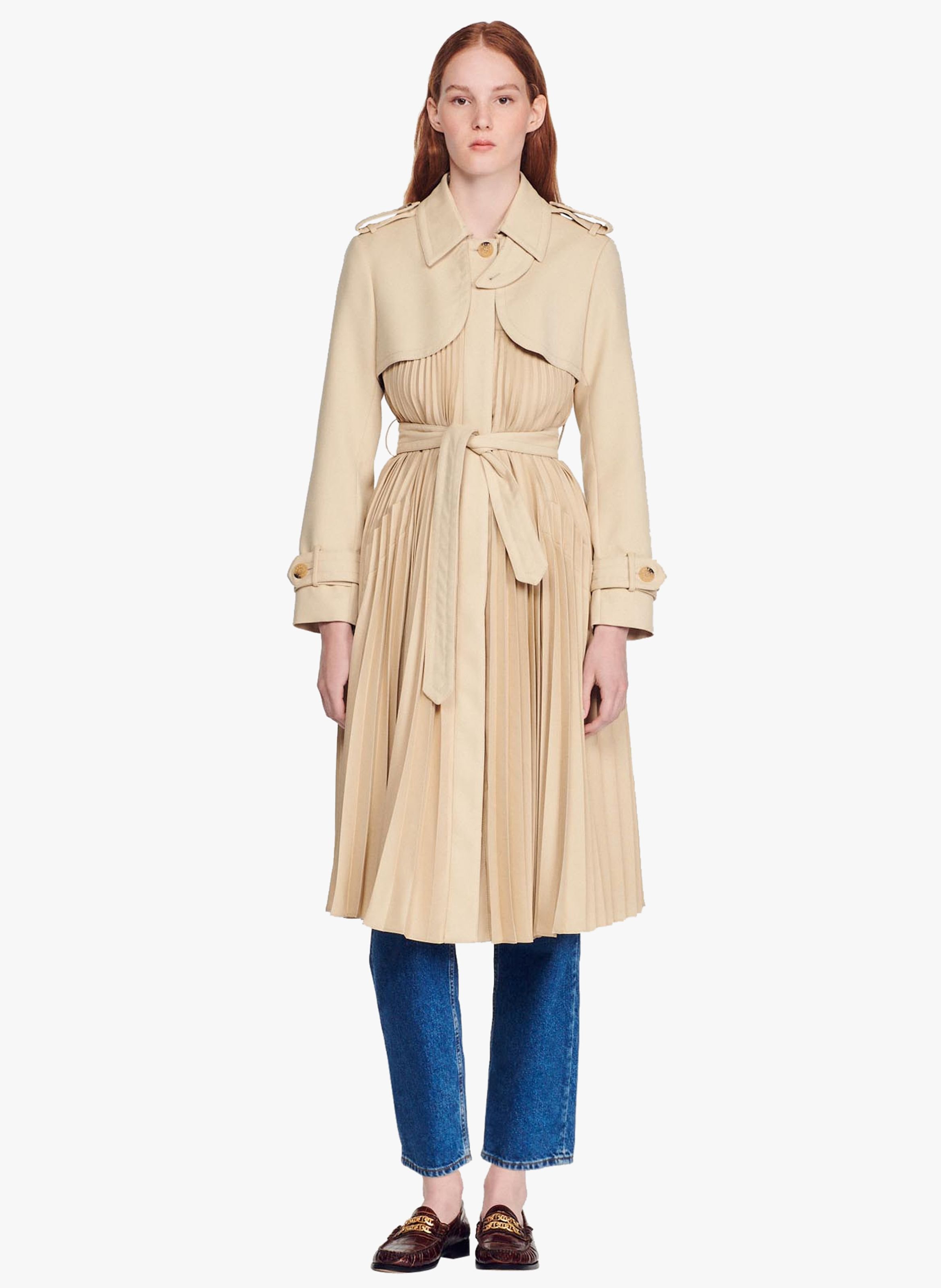 TRENCH MIDI PLISSé - SANDRO pour FEMME | Printemps.com