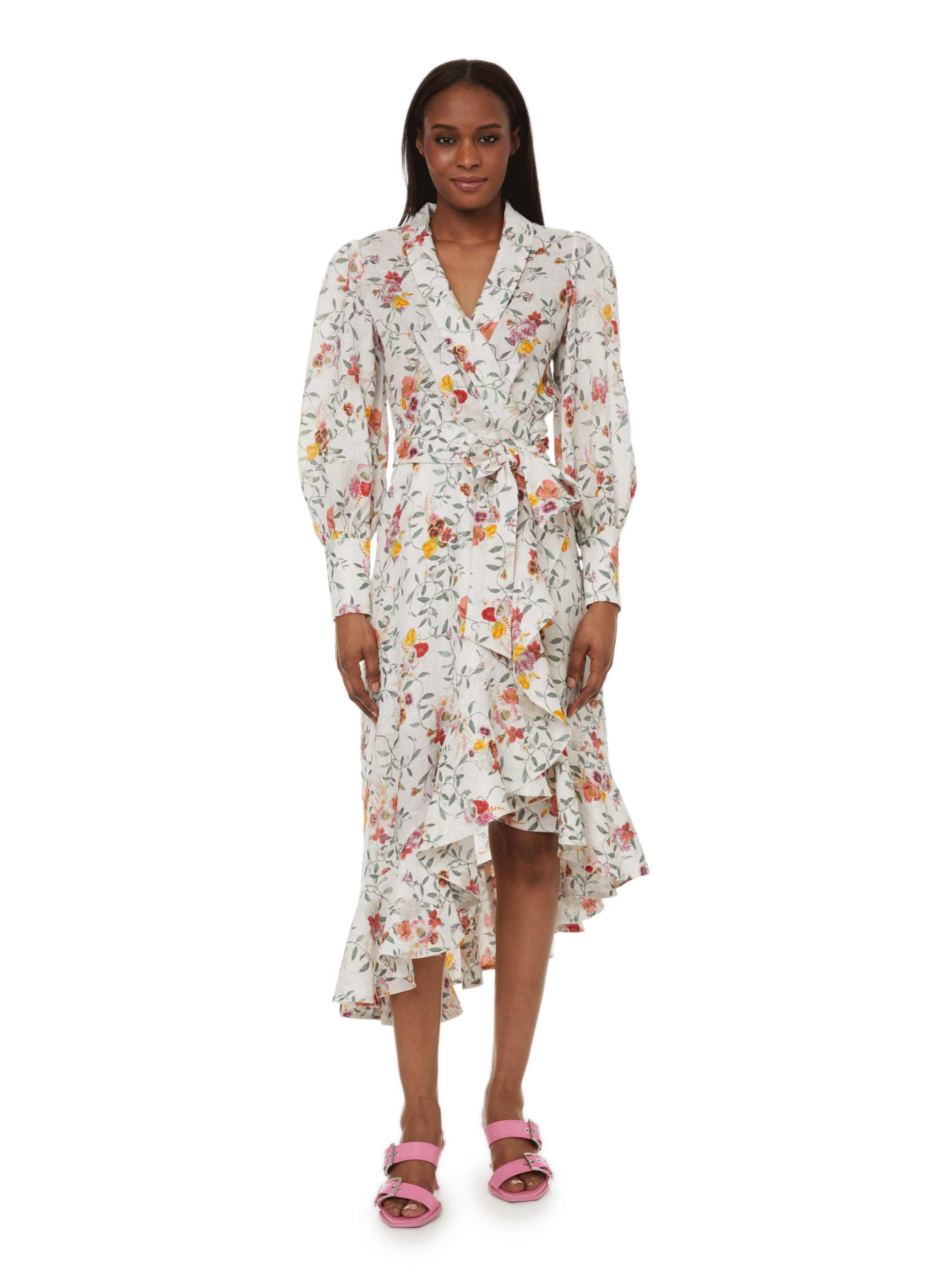 ROBE MIDI à FLEURS EN LIN - ZIMMERMANN pour FEMME | Printemps.com