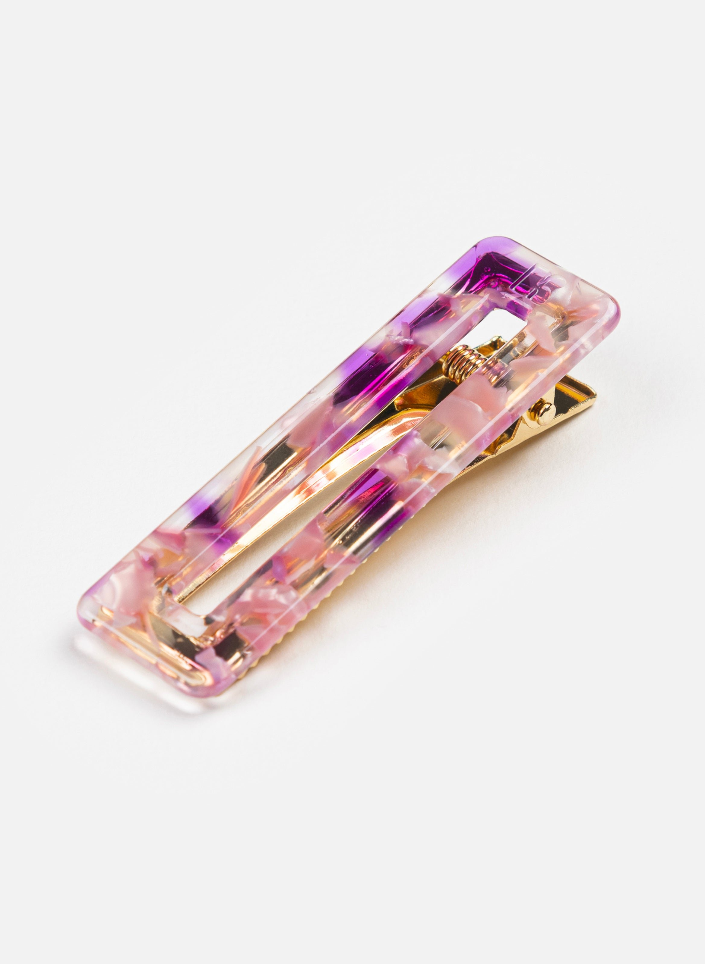 Barrette à cheveux rectangle en acétate de cellulose et acier inoxydable Rose Kurage ginza ...