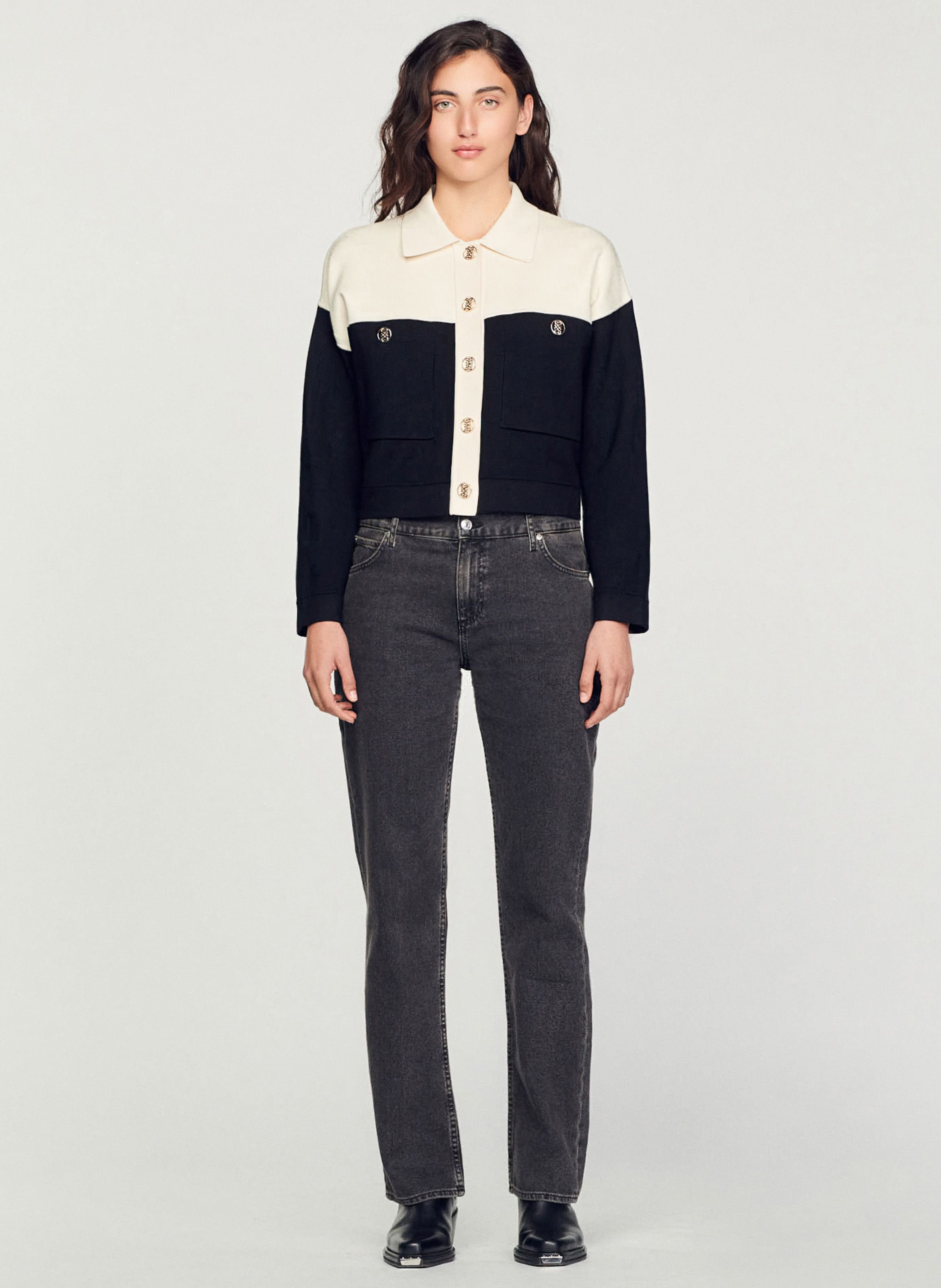 CARDIGAN COURT COL CLASSIQUE OVERSIZED - SANDRO pour FEMME | Printemps.com