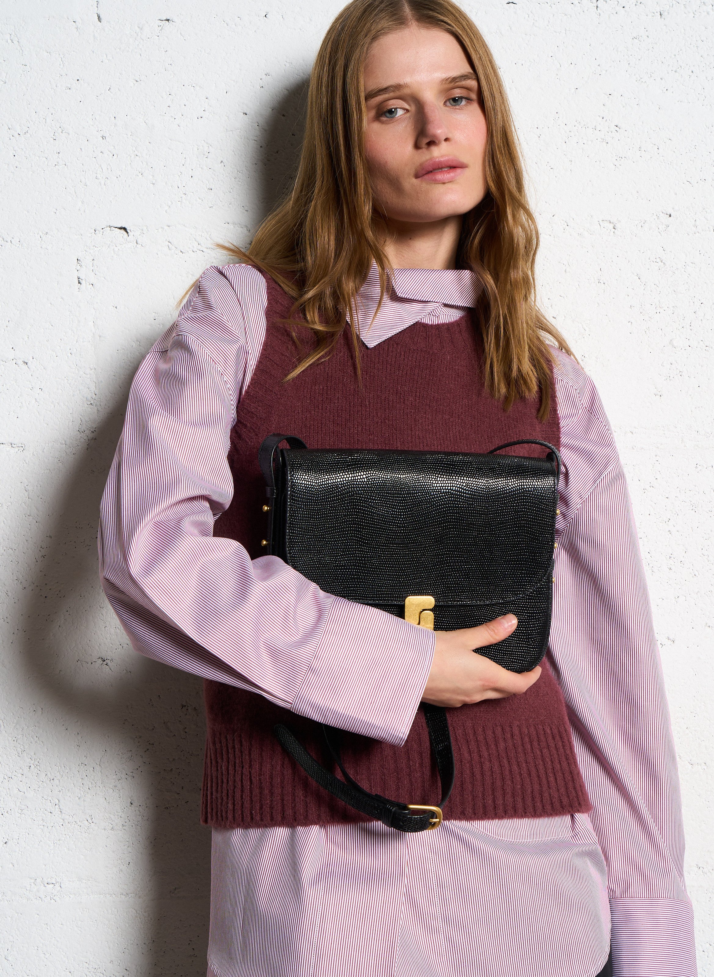 Sac Bandoulière Embossé Lézard En Cuir Bellissima Maxi - Soeur Femme ...