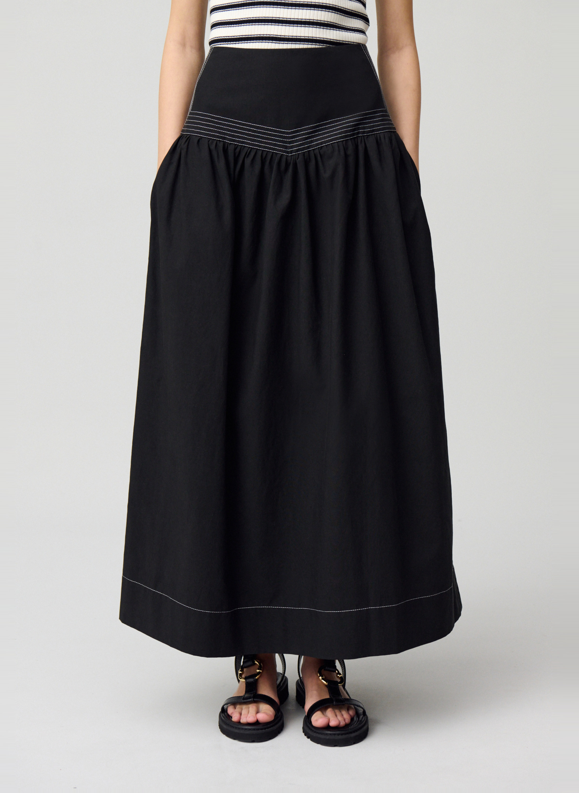 Jupe Longue évasée à Surpiqûres - Claudie Pierlot Femme | Printemps.com