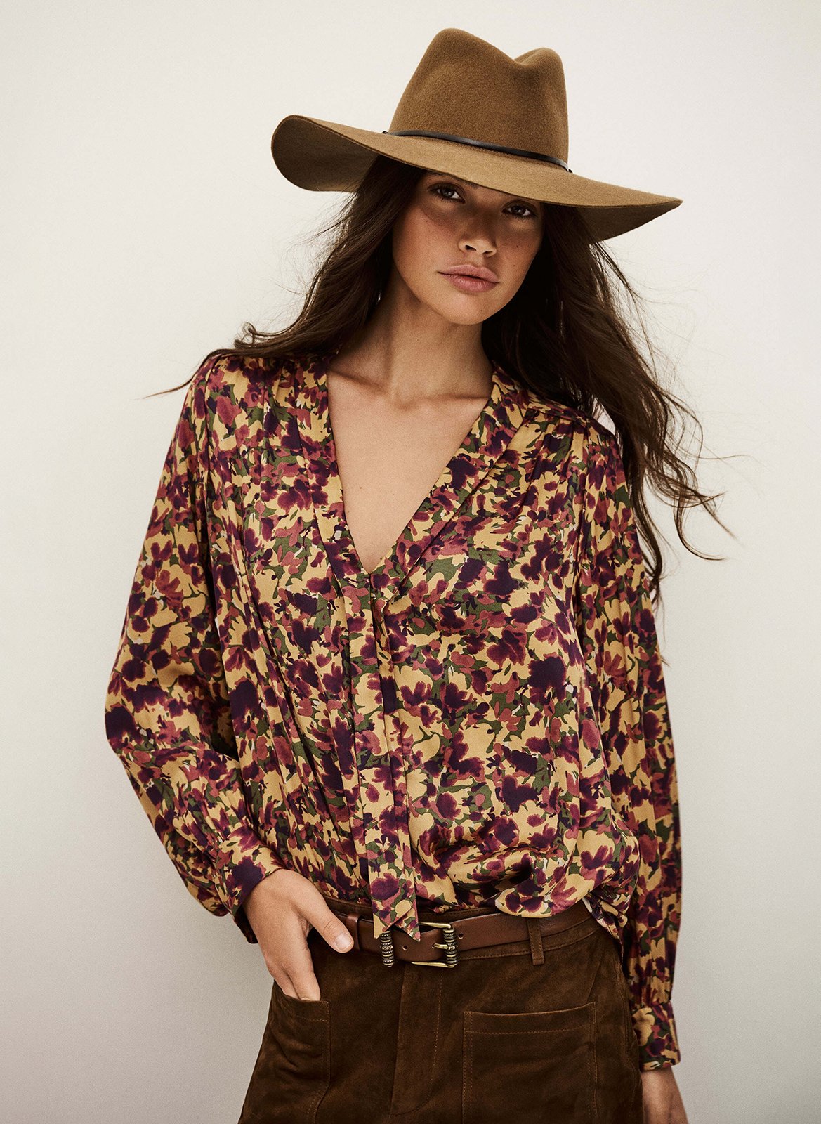 Blouse droite col tunisien imprimé nale Orange Ba&Sh - Femme | Printemps.com