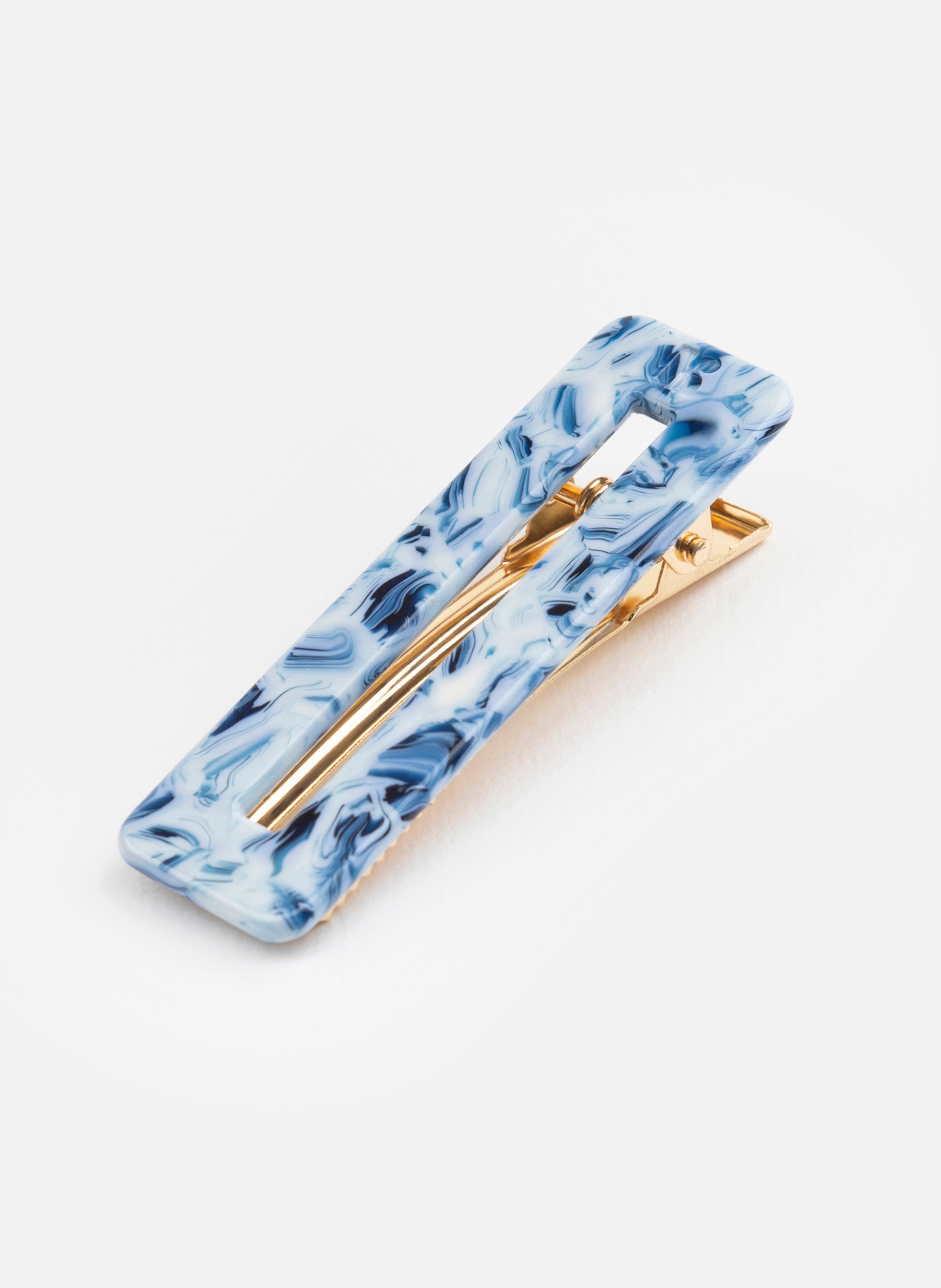 Barrette à cheveux rectangle en acétate de cellulose et acier inoxydable Bleu Kurage ginza ...